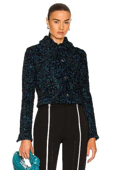 Bottega Veneta Blossom Chenille Boucle Jacket In Blue - Blue Black